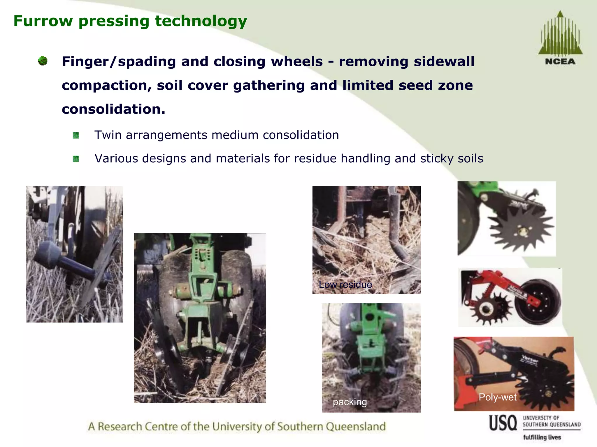 Furrow closing and press wheels in conservation agriculture | PPTX