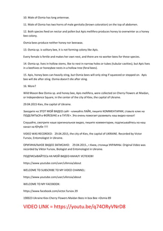 Fursov V.N. How to Find 15 differencies between honeybee & mason bee: Wach Video | DOC