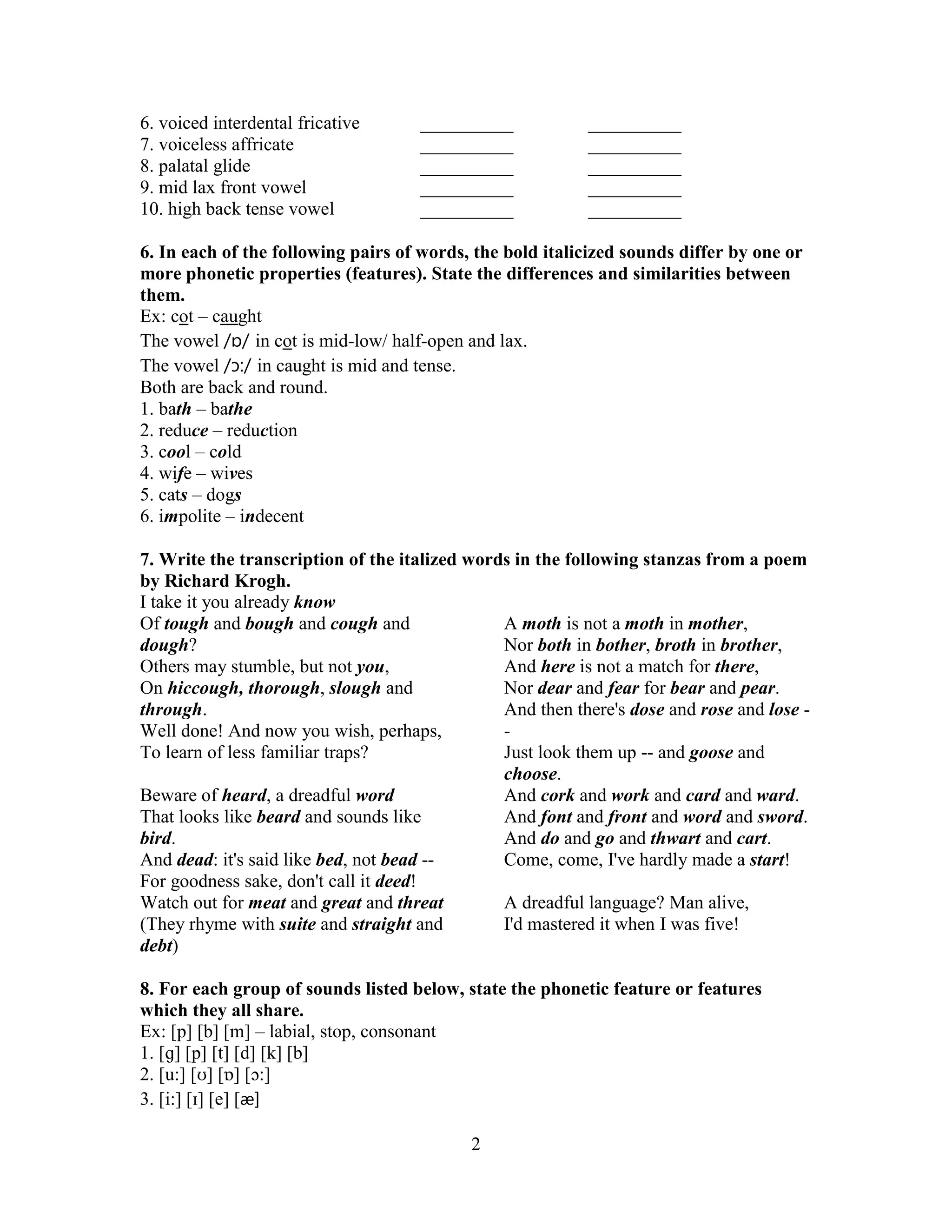 Further exercises phonetics and phonology | PDF