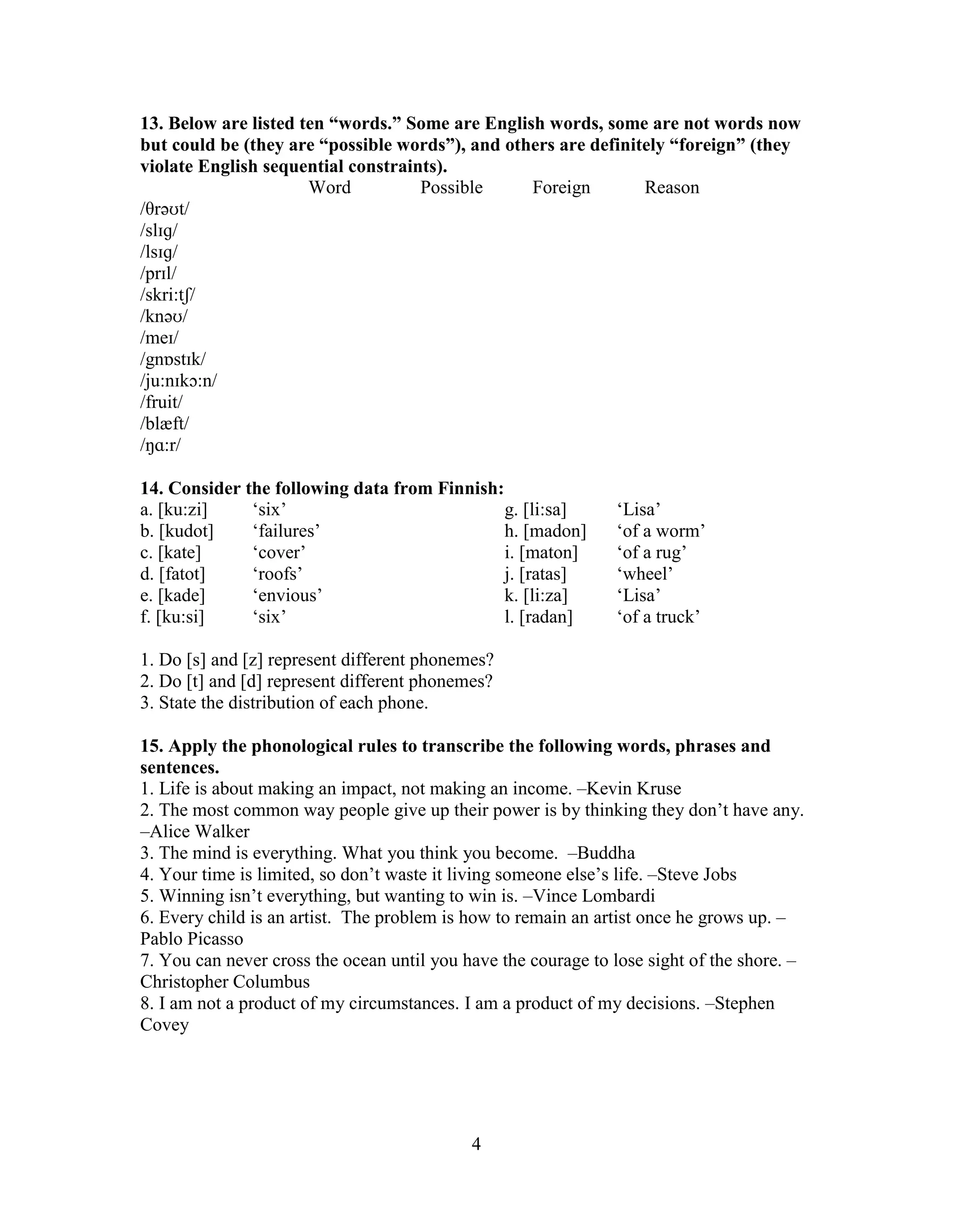 Further exercises phonetics and phonology | PDF