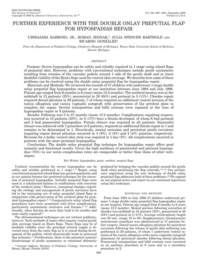 Further experience with the double onlay preputial flap | PDF