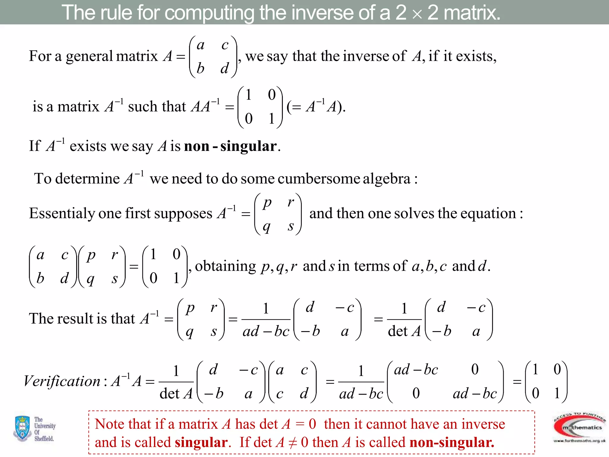 Further pure mathematics 3 matrix algebra | PPTX