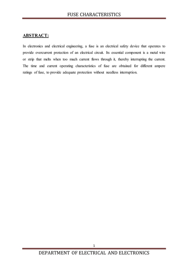 Fuse characteristics | DOCX | Physics | Science