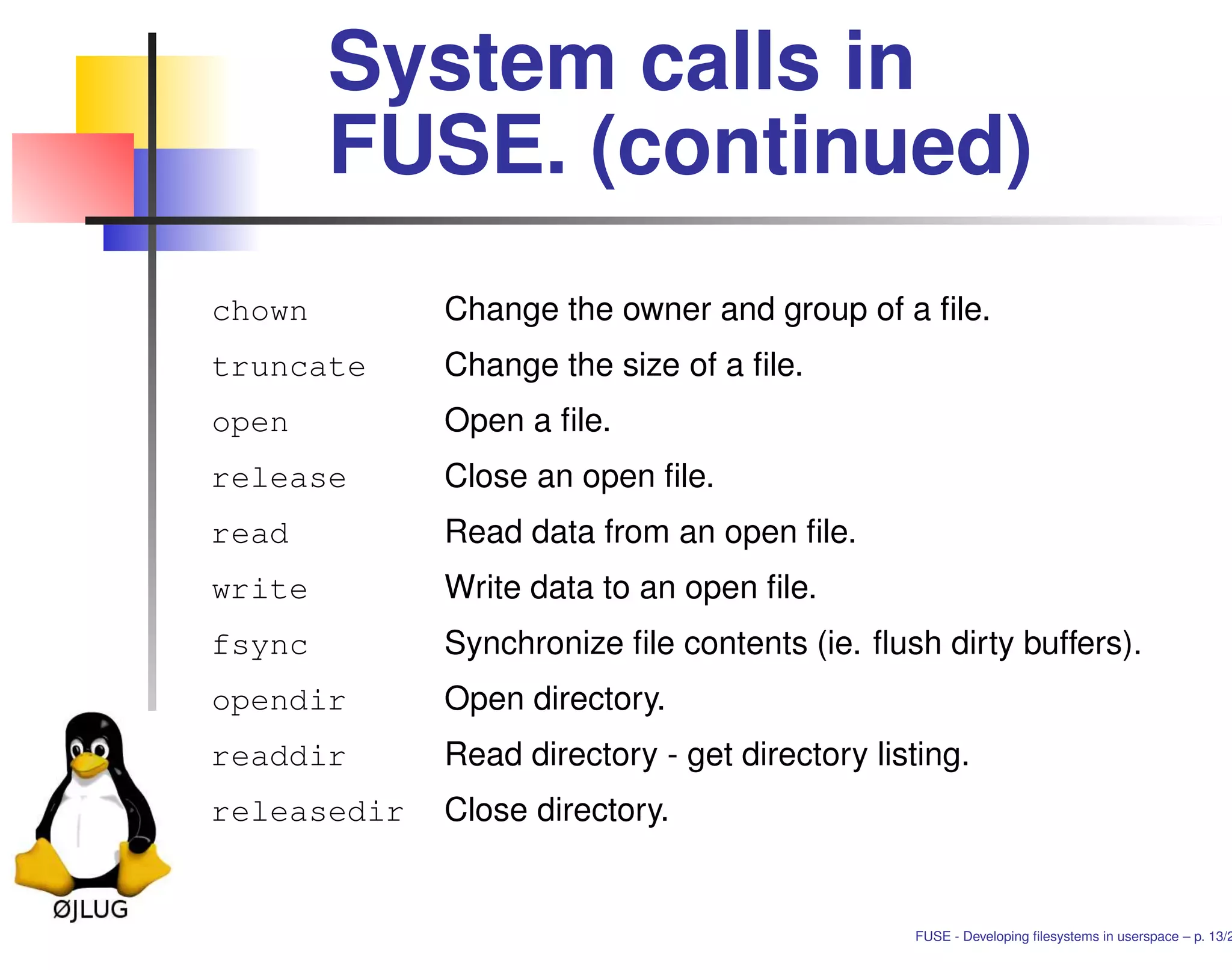 FUSE Developing Fillesystems in userspace | PPT