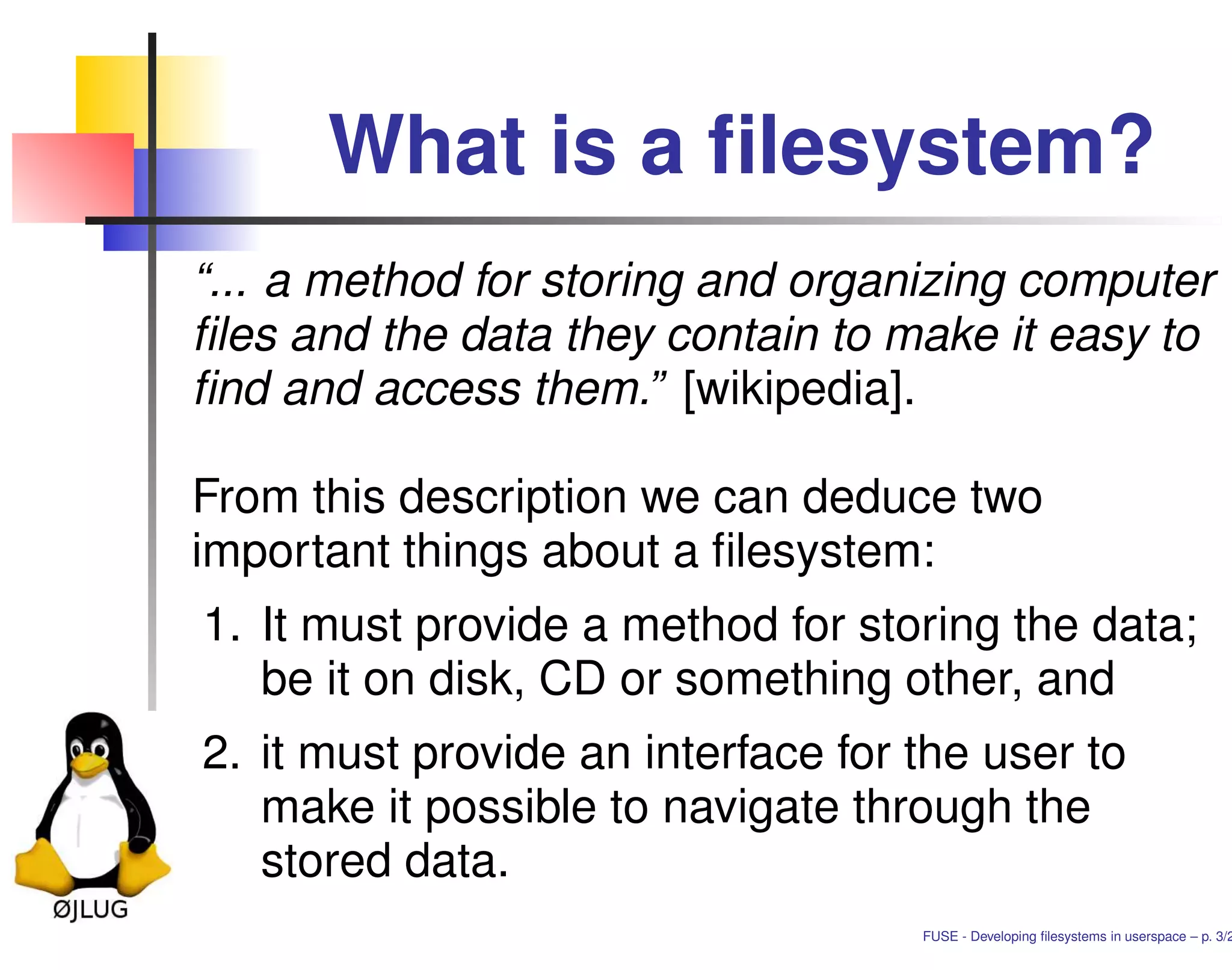 FUSE Developing Fillesystems in userspace | PDF