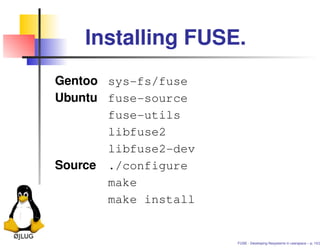 FUSE Developing Fillesystems in userspace | PDF