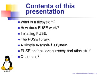 FUSE Developing Fillesystems in userspace | PDF