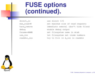 FUSE Developing Fillesystems in userspace | PDF
