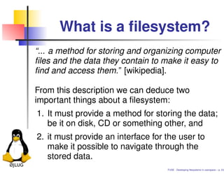 FUSE Developing Fillesystems in userspace | PDF