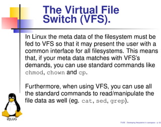FUSE Developing Fillesystems in userspace | PDF