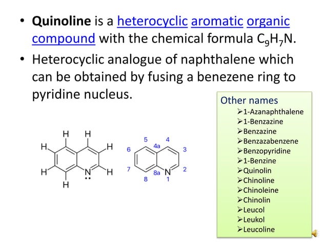 Fused Heterocyclic Compounds Quinoline Pptx Chemistry Science