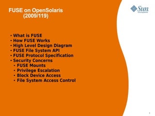 FUSE (Filesystem in Userspace) on OpenSolaris | PDF