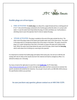 Fusible Plugs - An Essential Safety Valve & Pressure Relief Device | PDF