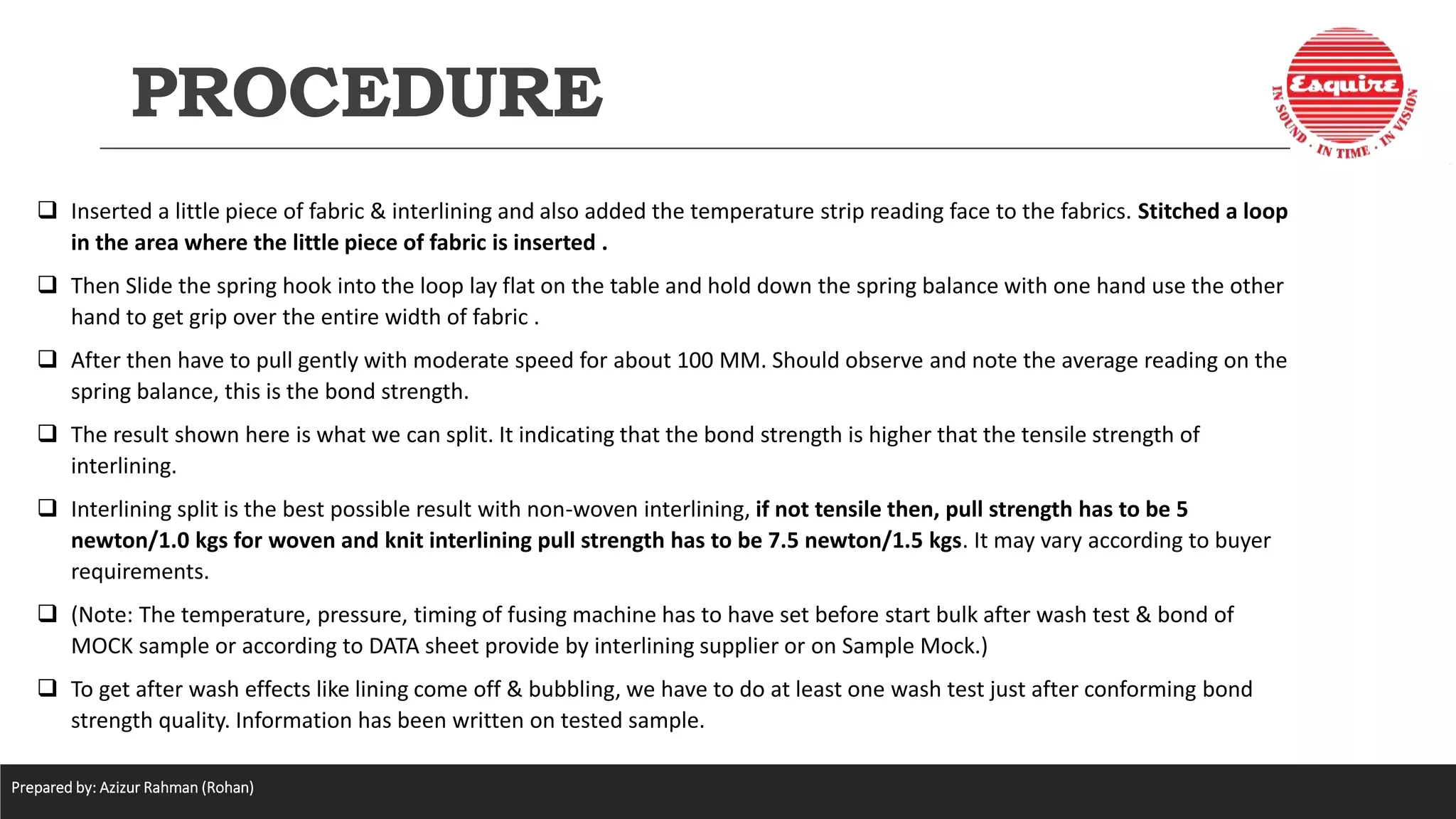 Fusing procedure in Garments Industry | PPTX