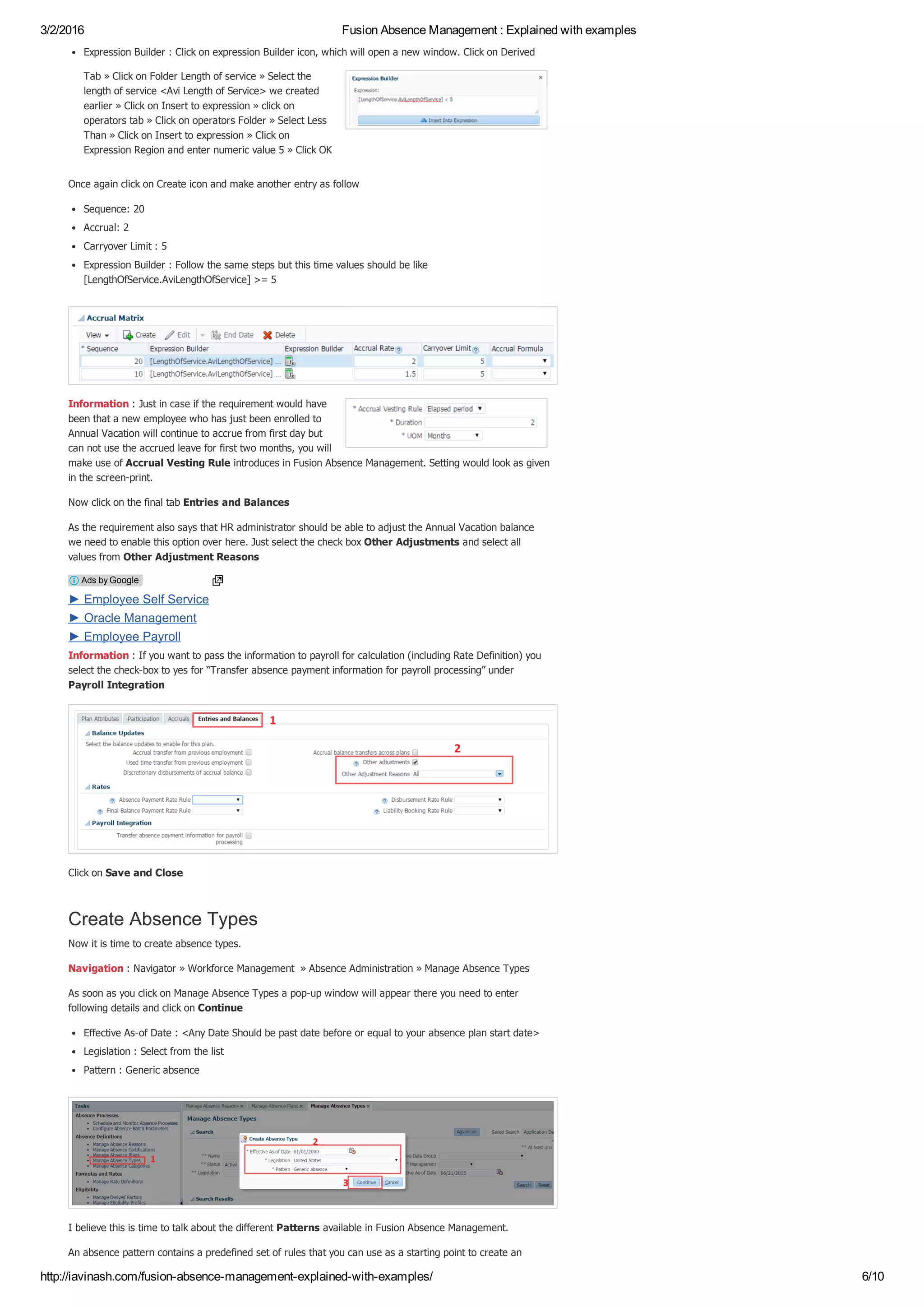 Fusion absence management explained with examples | PDF