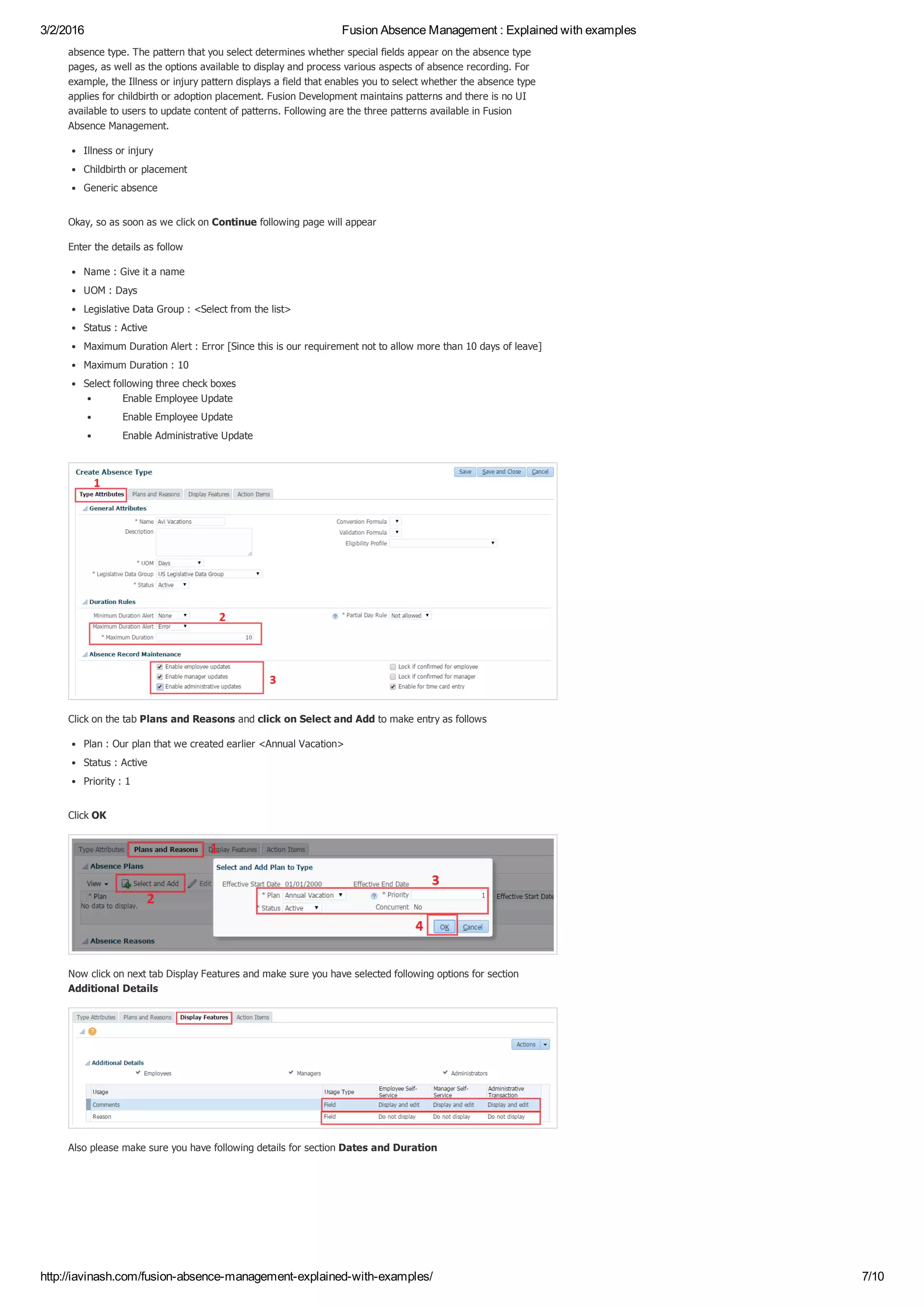 Fusion absence management explained with examples | PDF