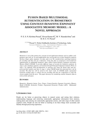 Fusion based multimodal authentication in biometrics using context sensitive exponent ...