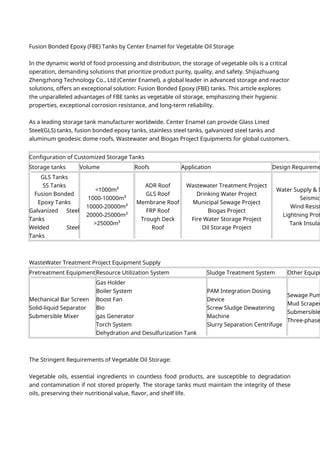 Fusion Bonded Epoxy (FBE) Tanks by Center Enamel for Vegetable Oil ...