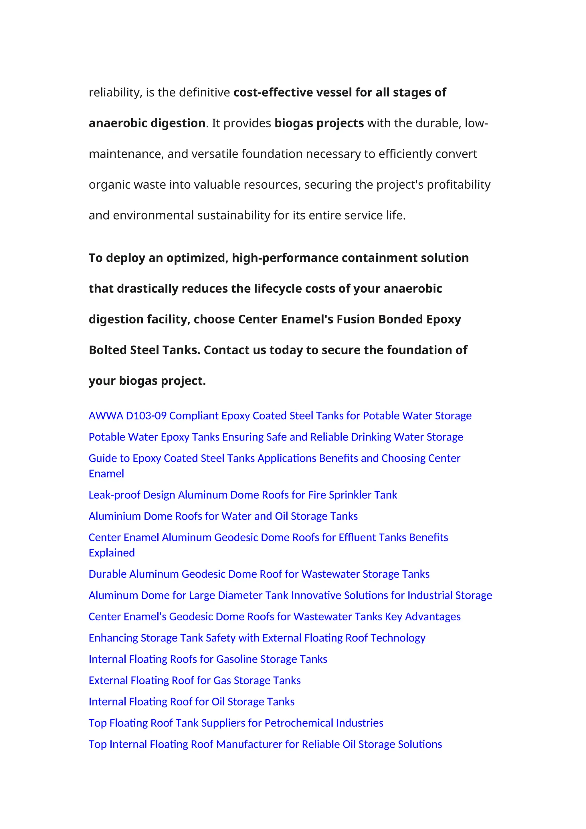Fusion Bonded Epoxy Tank for Biogas Projects A cost-effective vessel ...