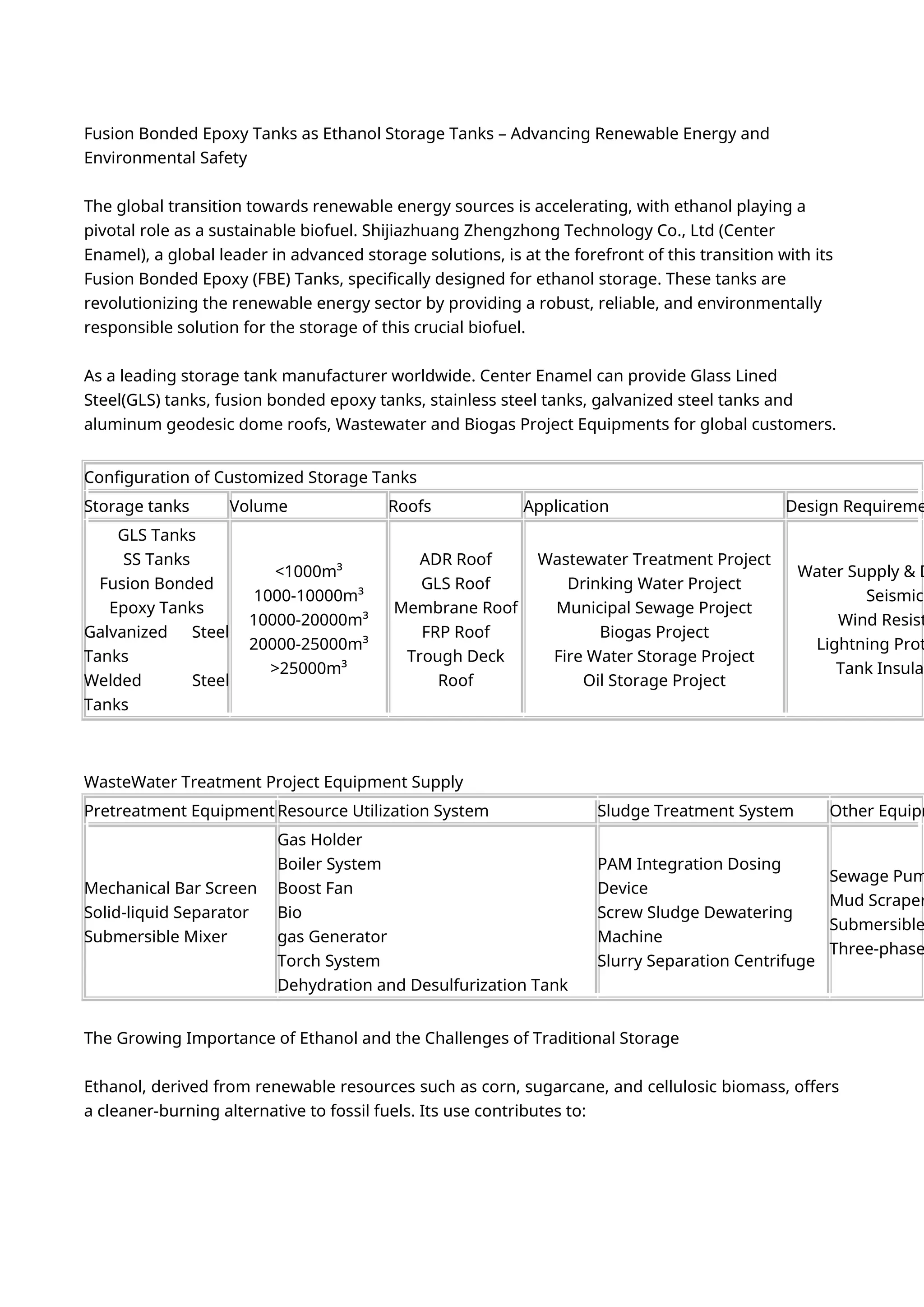 Fusion Bonded Epoxy Tanks as Ethanol Storage Tanks – Advancing ...
