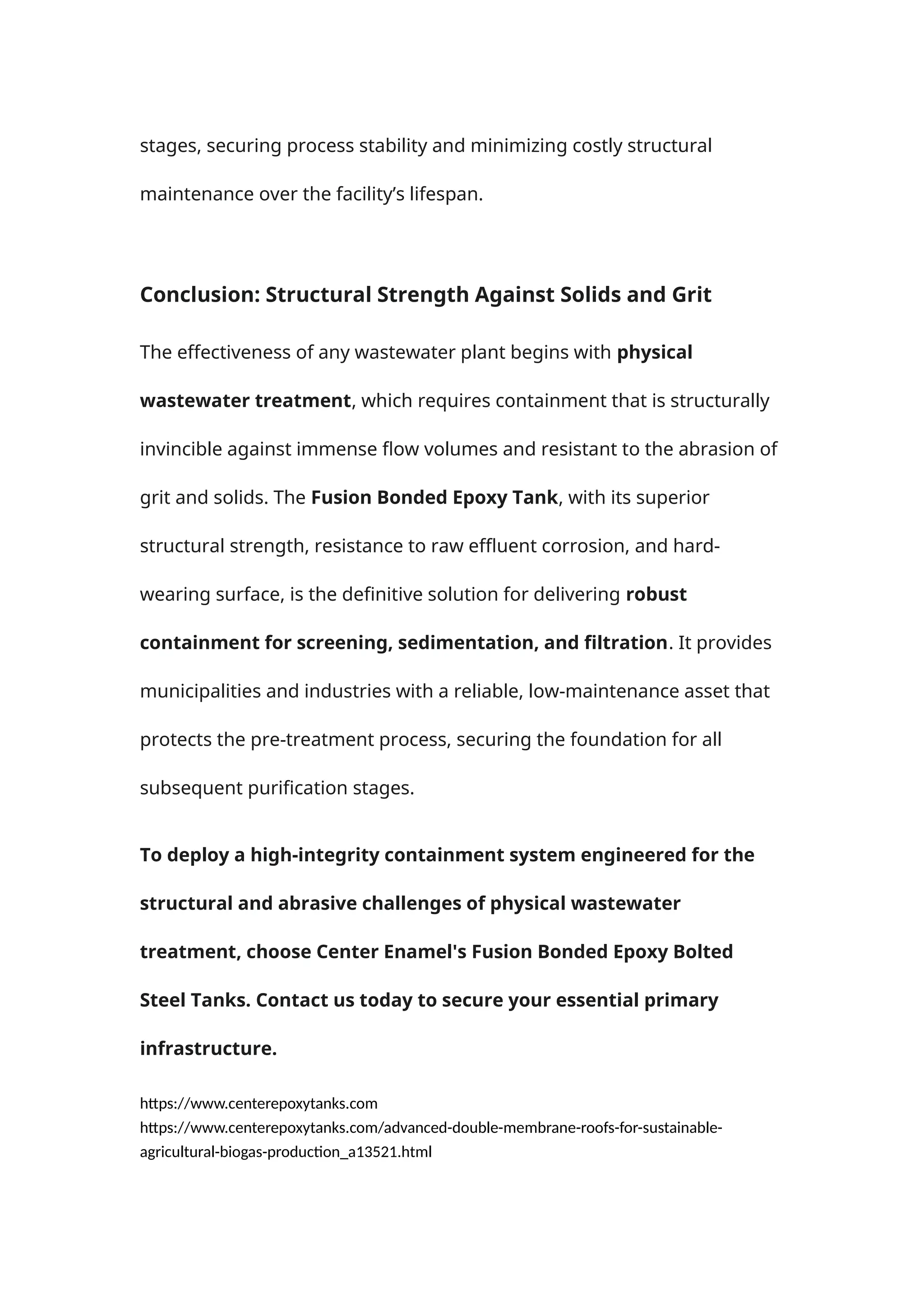 Fusion Bonded Epoxy Tanks for Physical Wastewater Treatment Robust ...