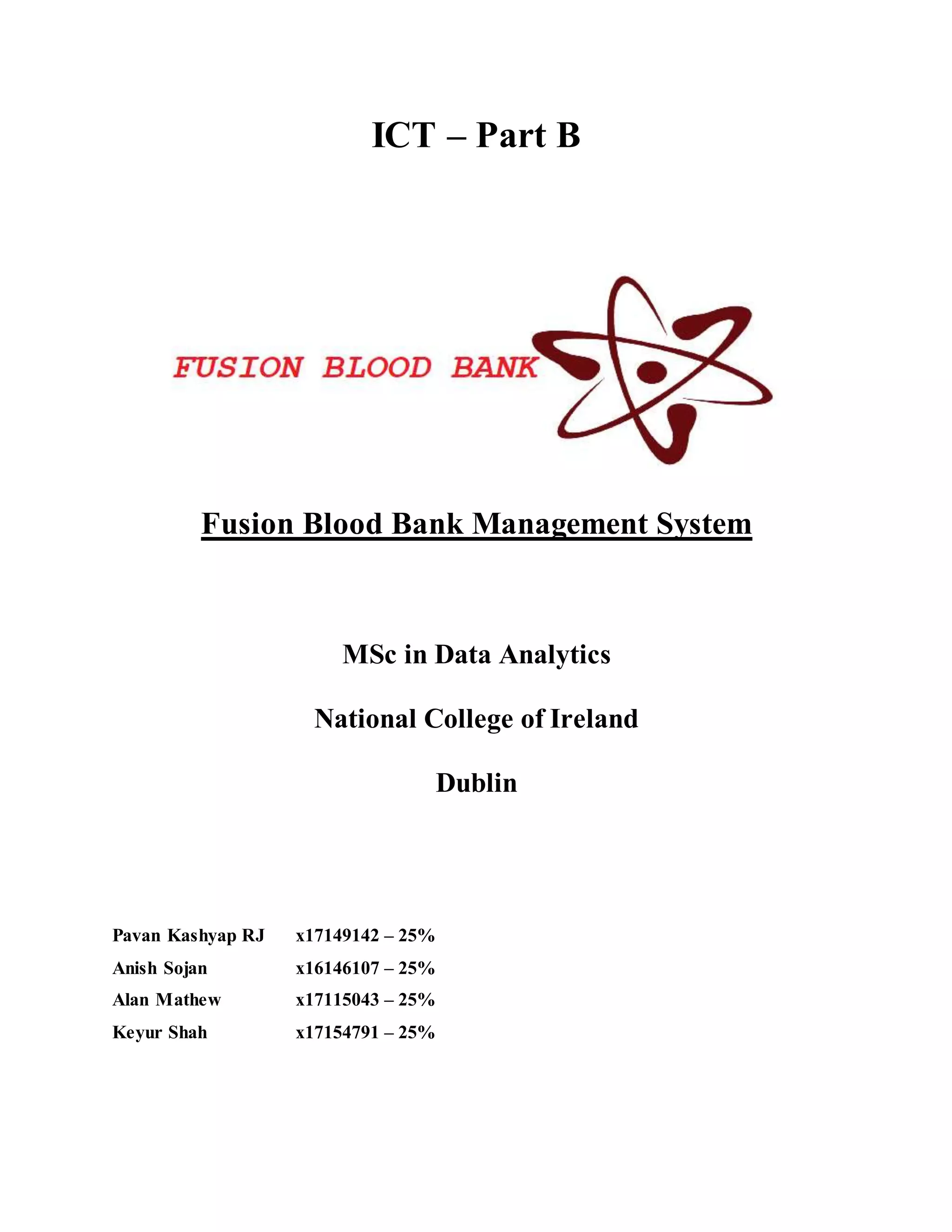 Fusion Blood Bank Management System Implementation | DOCX