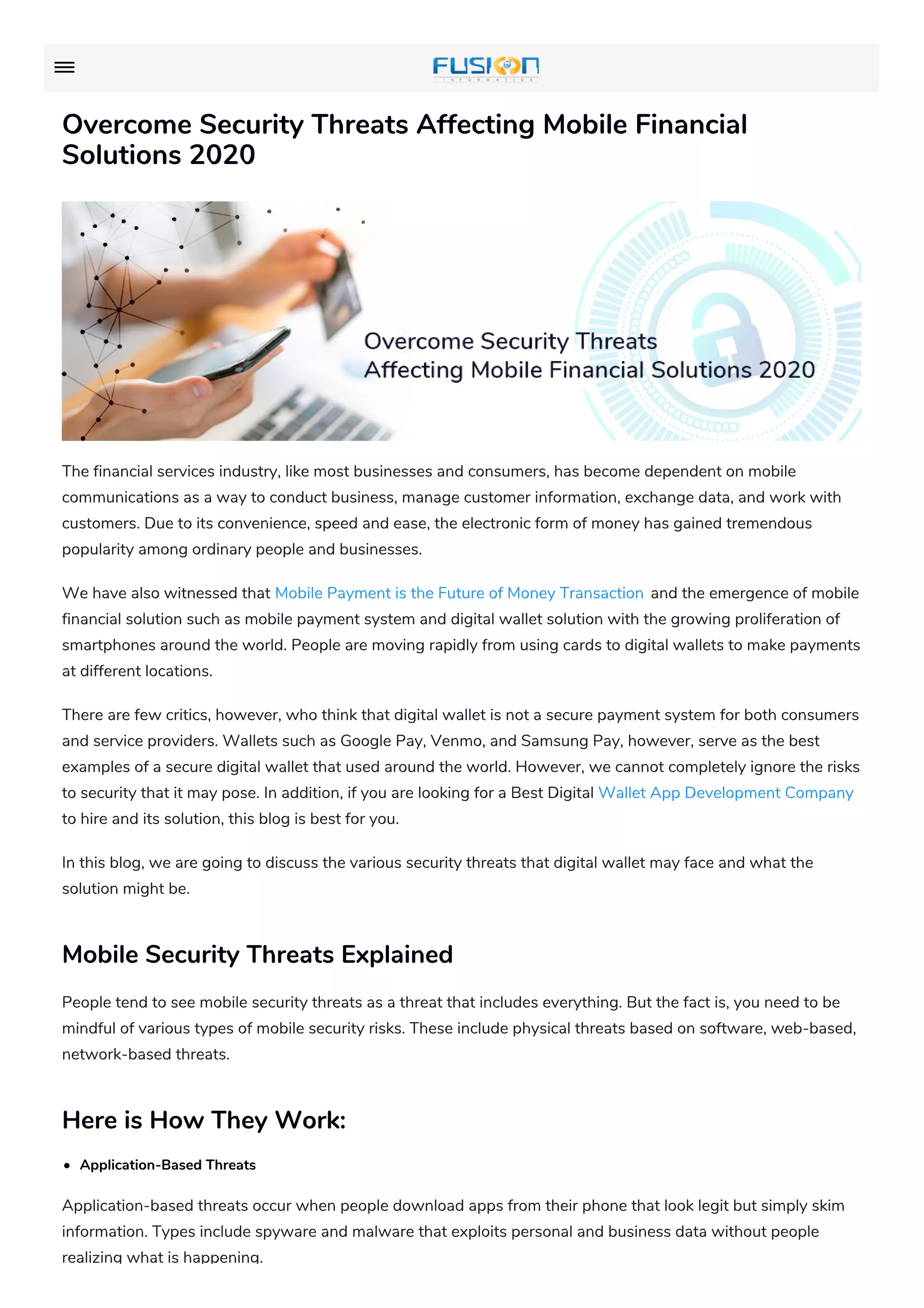 Overcome Security Threats Affecting Mobile Financial Solutions 2020 | PDF
