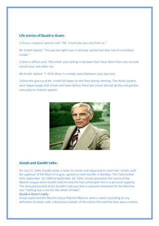 Quaid azam early life and his lesson | DOCX
