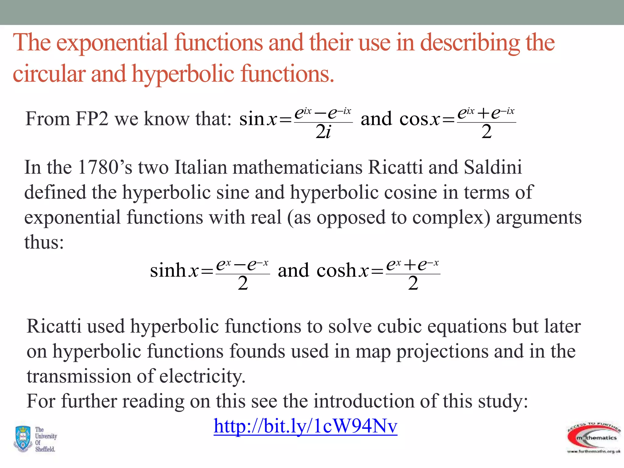 Futher pure mathematics 3 hyperbolic functions | PPTX