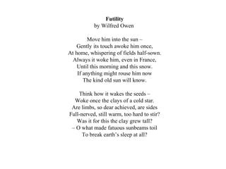 Futility by Wilfred Owen | PPT