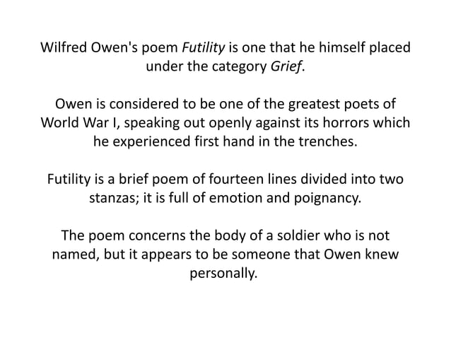 Futility revision PowerPoint | PPTX | Poetry | Books and Literature