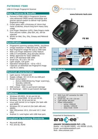 Futronic FS80 - Single Fingerprint scanner, FAP20 scanner | PDF
