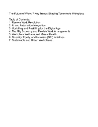 The Future of Work: 7 Key Trends Shaping Tomorrow's Workplace | PDF