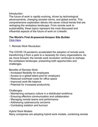 The Future of Work: 7 Key Trends Shaping Tomorrow's Workplace | PDF