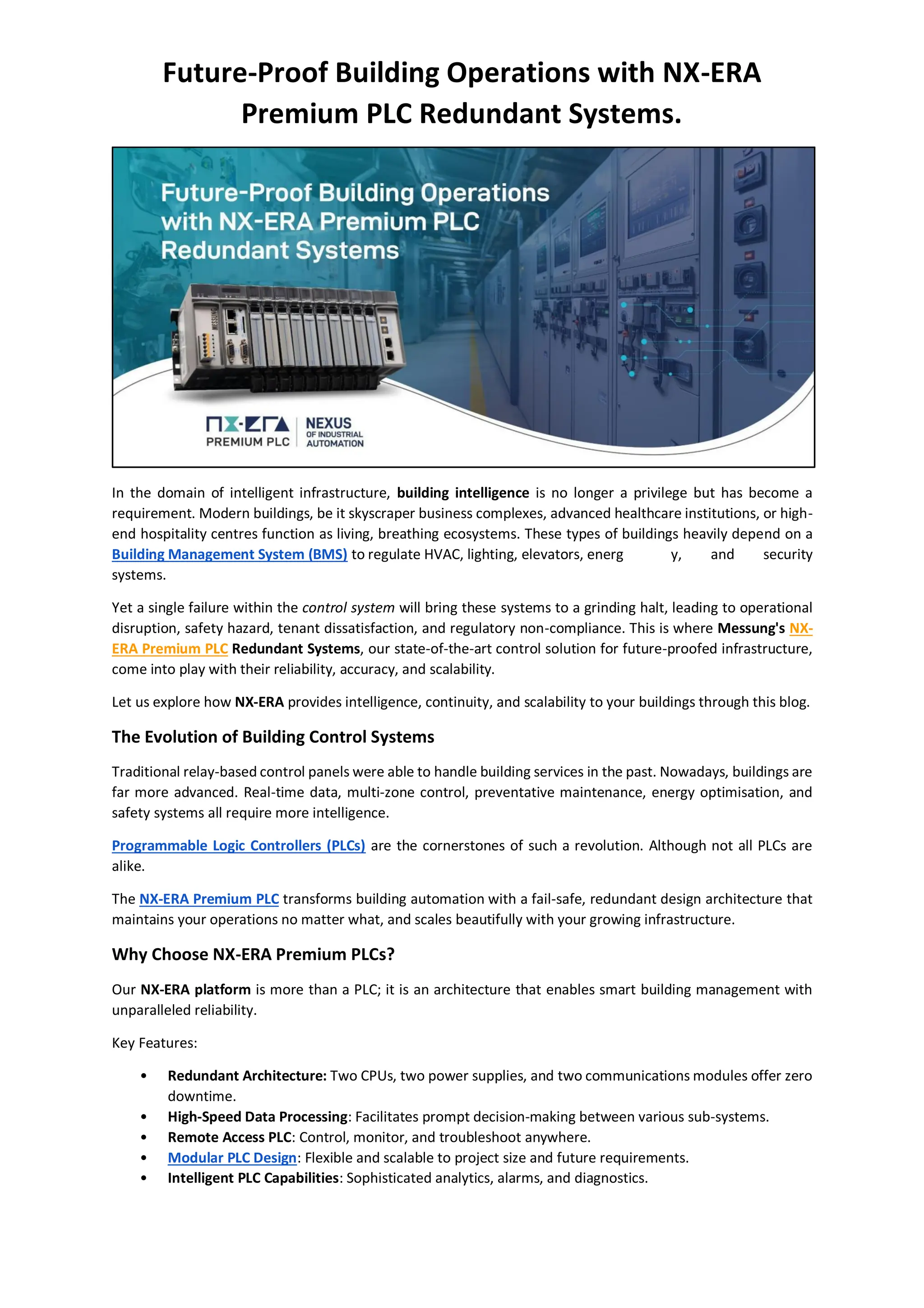 Future-Proof Building Operations with NX-ERA Premium PLC Redundant ...