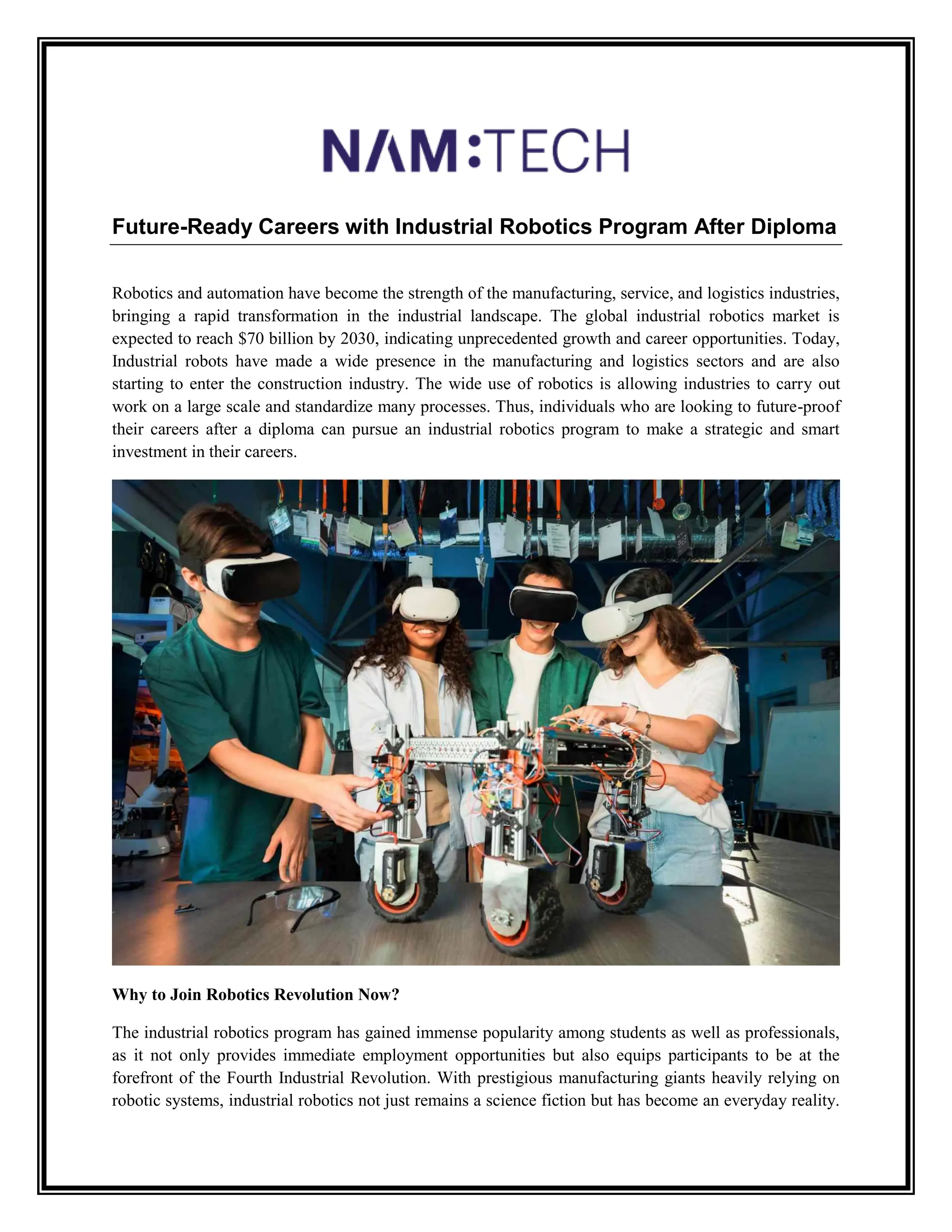 Future-Ready Careers with Industrial Robotics Program After Diploma | PDF