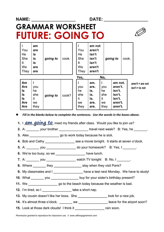 Future be going to worksheet (1).pdf | Homework and Study | Education