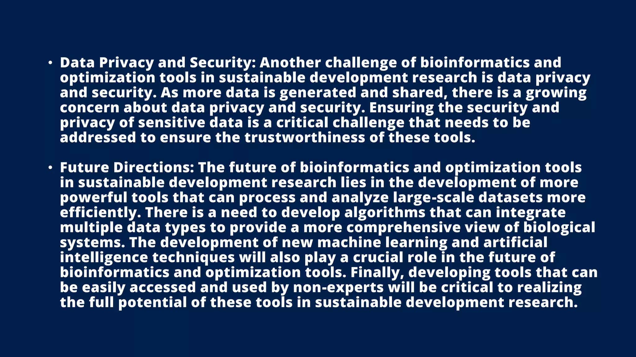 FutureBioinformatics and Optimization tools for sustainable development ...