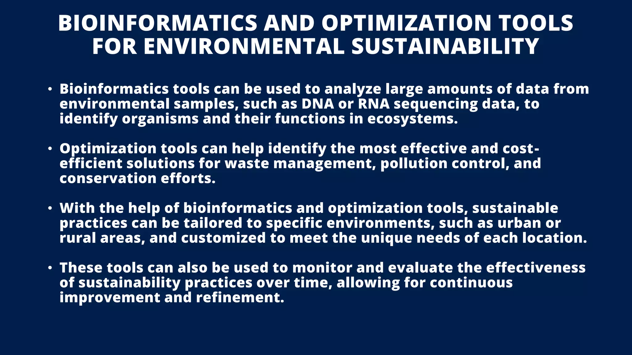 FutureBioinformatics and Optimization tools for sustainable development ...