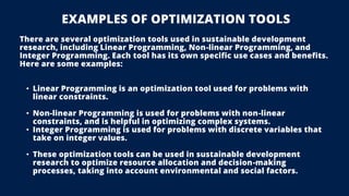 FutureBioinformatics and Optimization tools for sustainable development ...