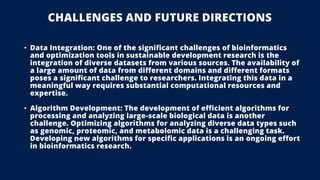 FutureBioinformatics and Optimization tools for sustainable development ...