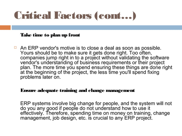 Future directives in erp, erp and internet, critical success and ...