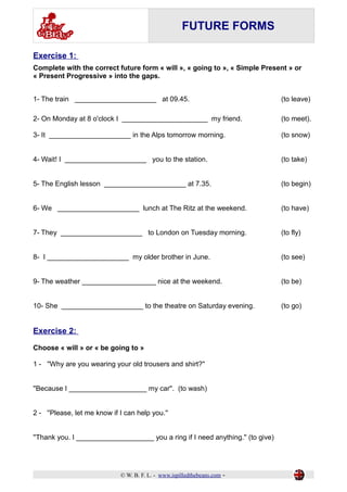 Future Forms Test With Answers – Future Exercises With Answers – VZBSPR