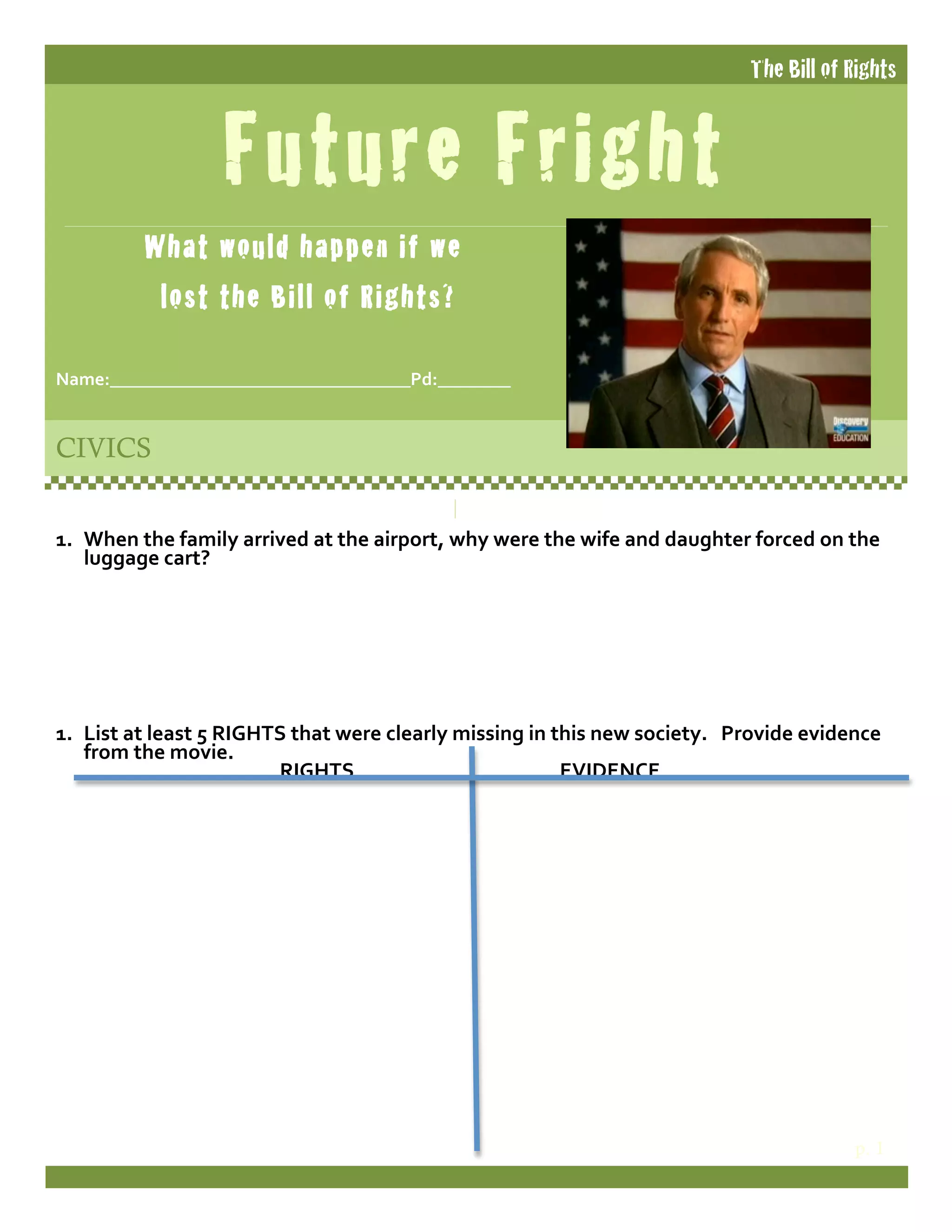 Future Fright Losing the Bill of Rights Viewing Guide | PDF