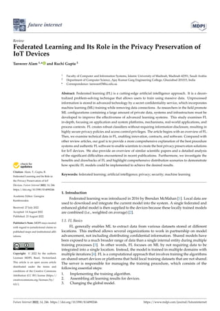 Federated learning and its role in the privacy preservation of IoT devices | PDF