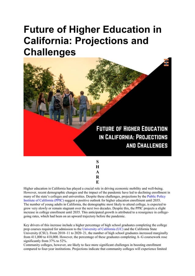 Future of Higher Education in California: Projections and Challenges | PDF