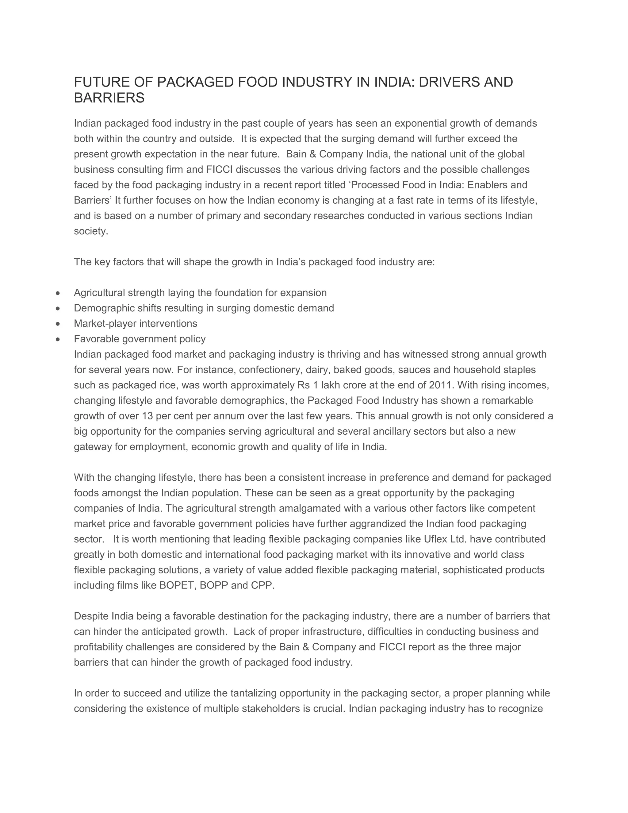 FUTURE OF PACKAGED FOOD INDUSTRY IN INDIA | DOCX