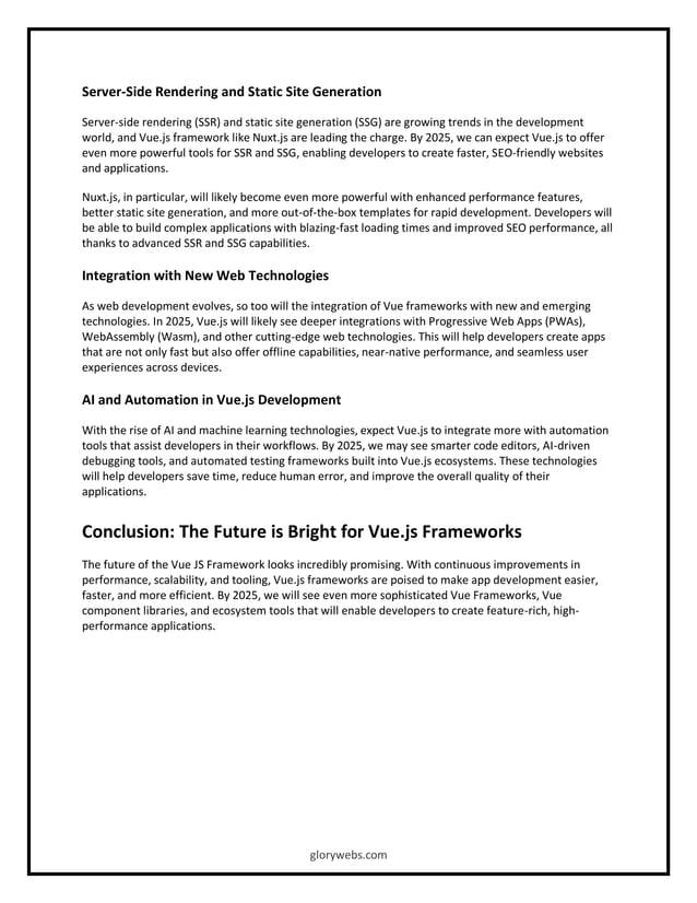 Future of Vue.js Frameworks: Trends and Expectations for 2025 | PDF