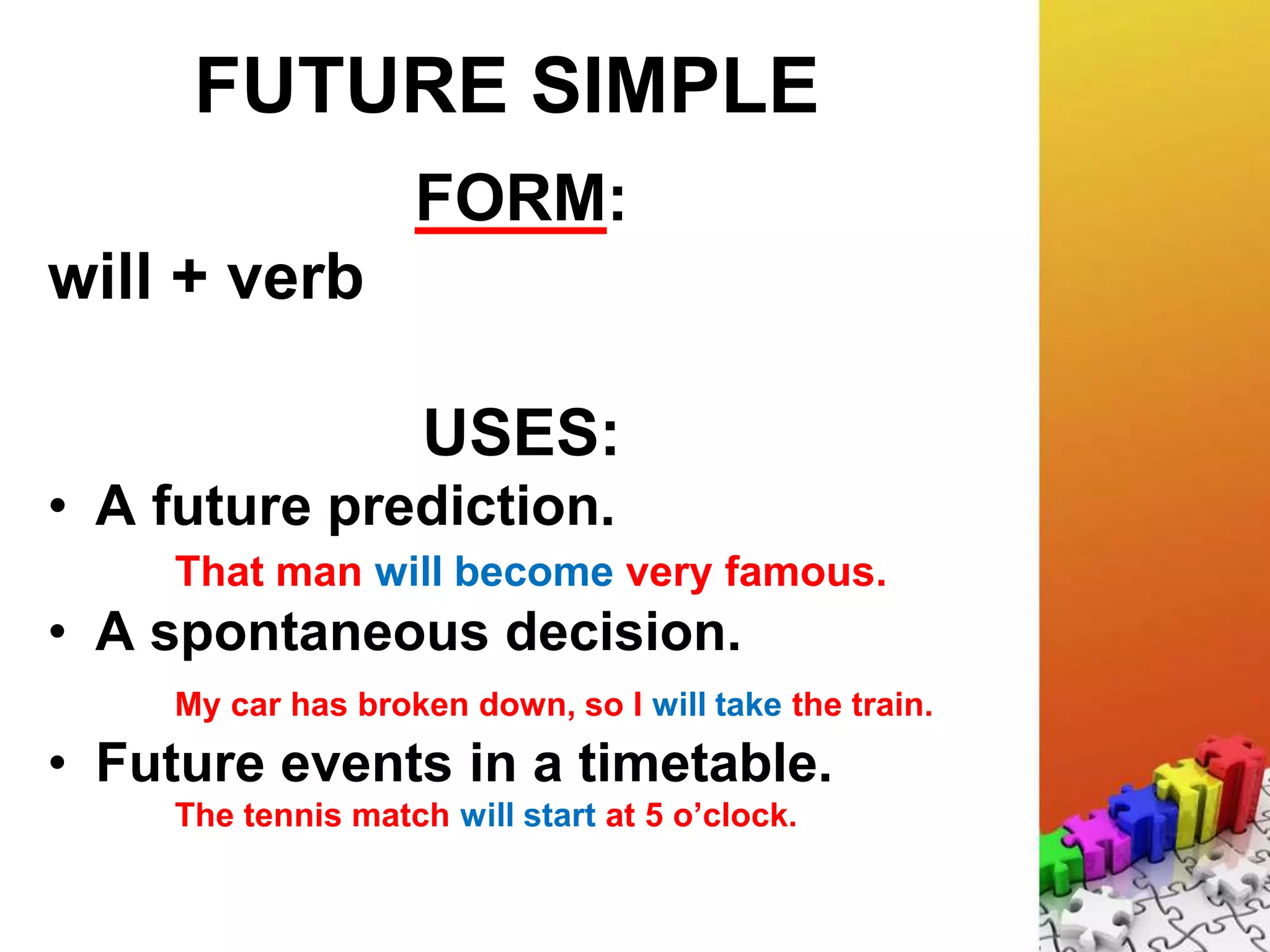 Future simple be going to - future continuous - future perfect simple ...