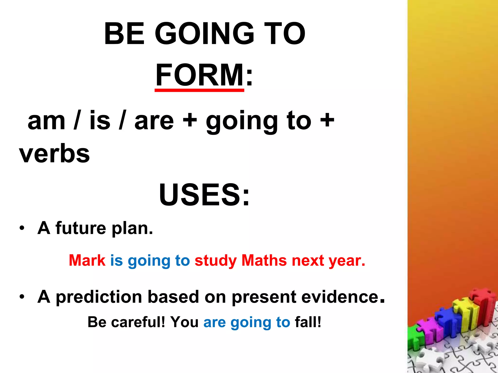 Future simple be going to - future continuous - future perfect simple ...